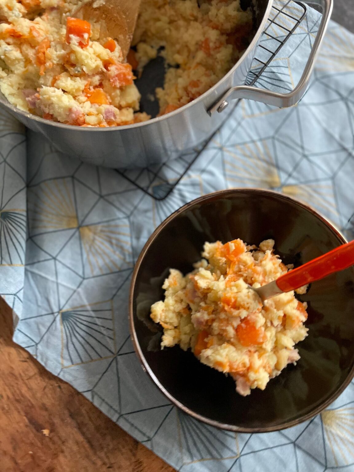 Stamppot pompoen met gorgonzola en pancetta